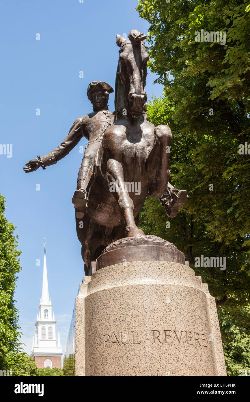 Statue of Paul Revere, Old North Church behind, North End, Paul Revere ...