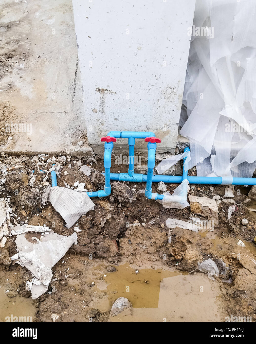 Temporary pipe for construction the modern house Stock Photo - Alamy