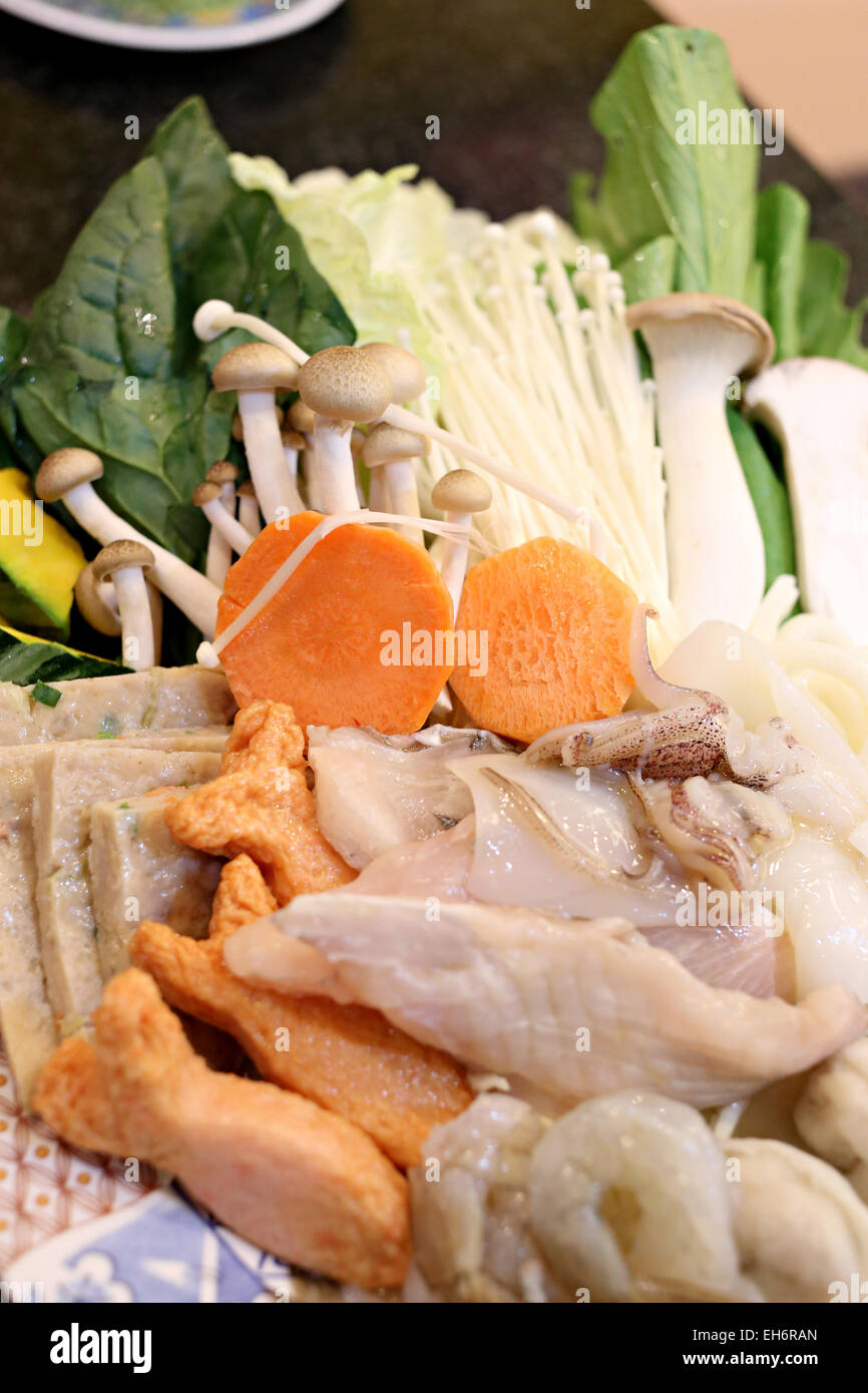 mixture of vegetable set and meat hot pot foods Stock Photo - Alamy