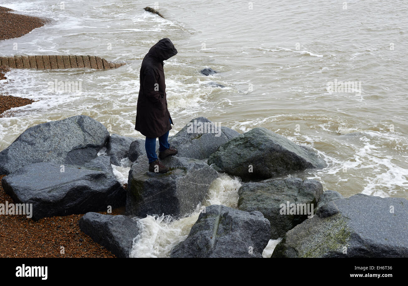 Rock armour protecting the coast from coastal erosion, Bawdsey Ferry ...