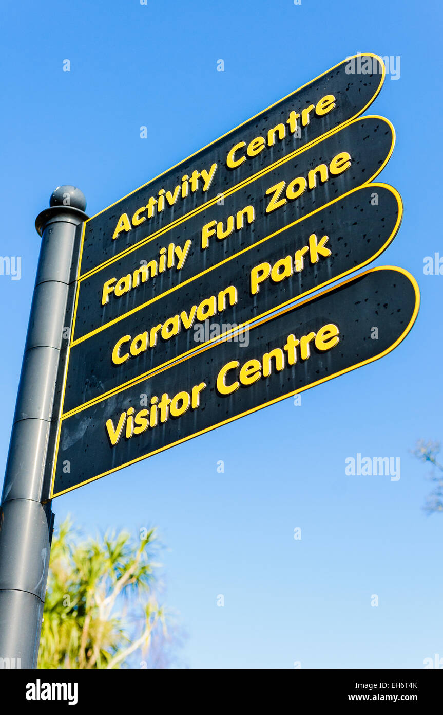 Direction signs to the activity centre, family fun zone, caravan park ...