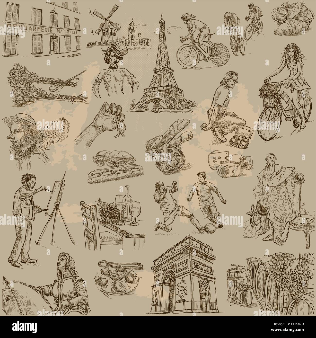 From the traveling series: FRANCE - Collection of an hand drawn ...