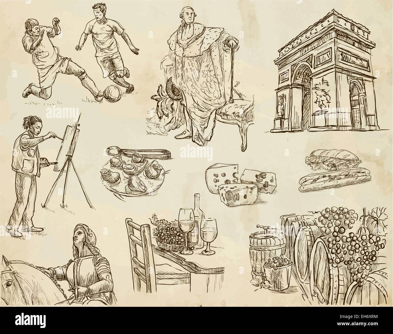 From the traveling series: FRANCE - Collection of an hand drawn ...