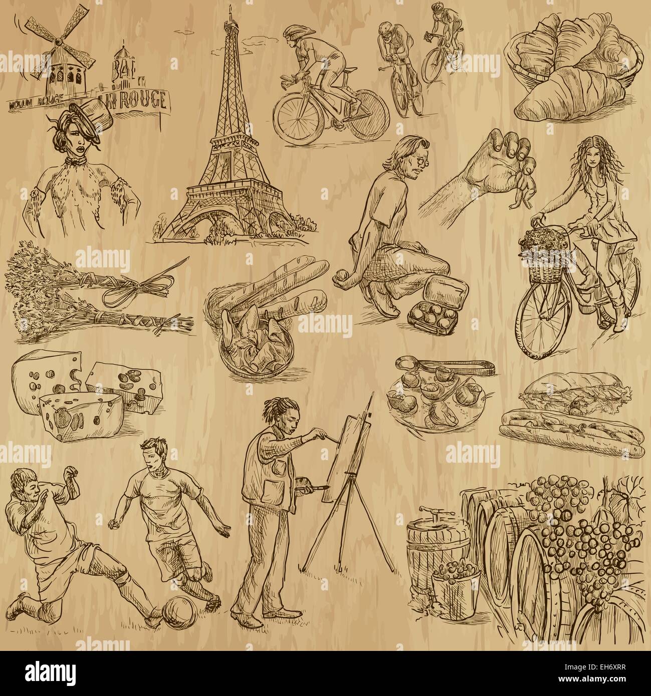 From the traveling series: FRANCE - Collection of an hand drawn ...