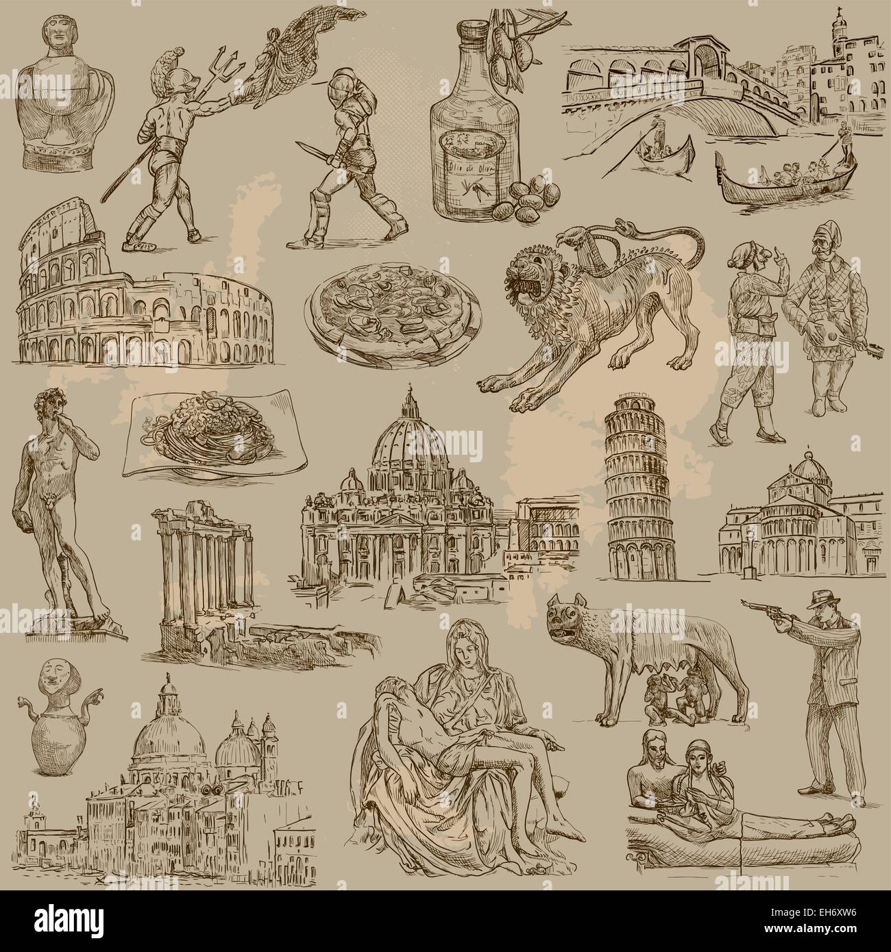 From the traveling series: ITALY - Collection of an hand drawn ...
