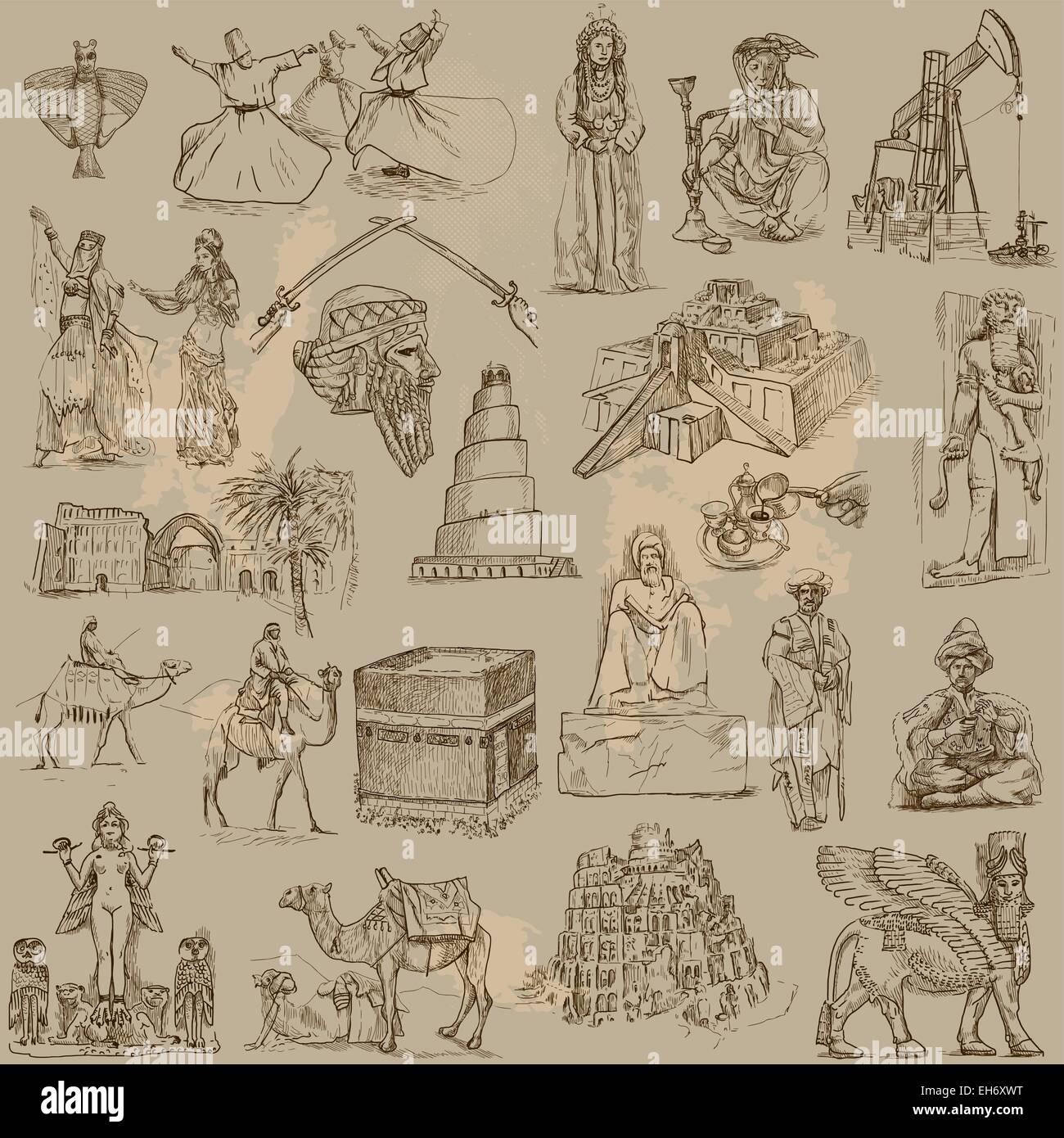 Iran middle east vintage illustration drawing sketch Stock Vector ...