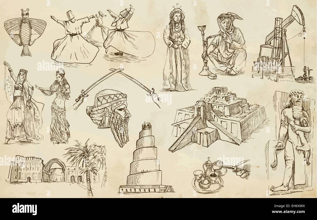 From the traveling series: MIDDLE EAST - Collection of an hand drawn ...