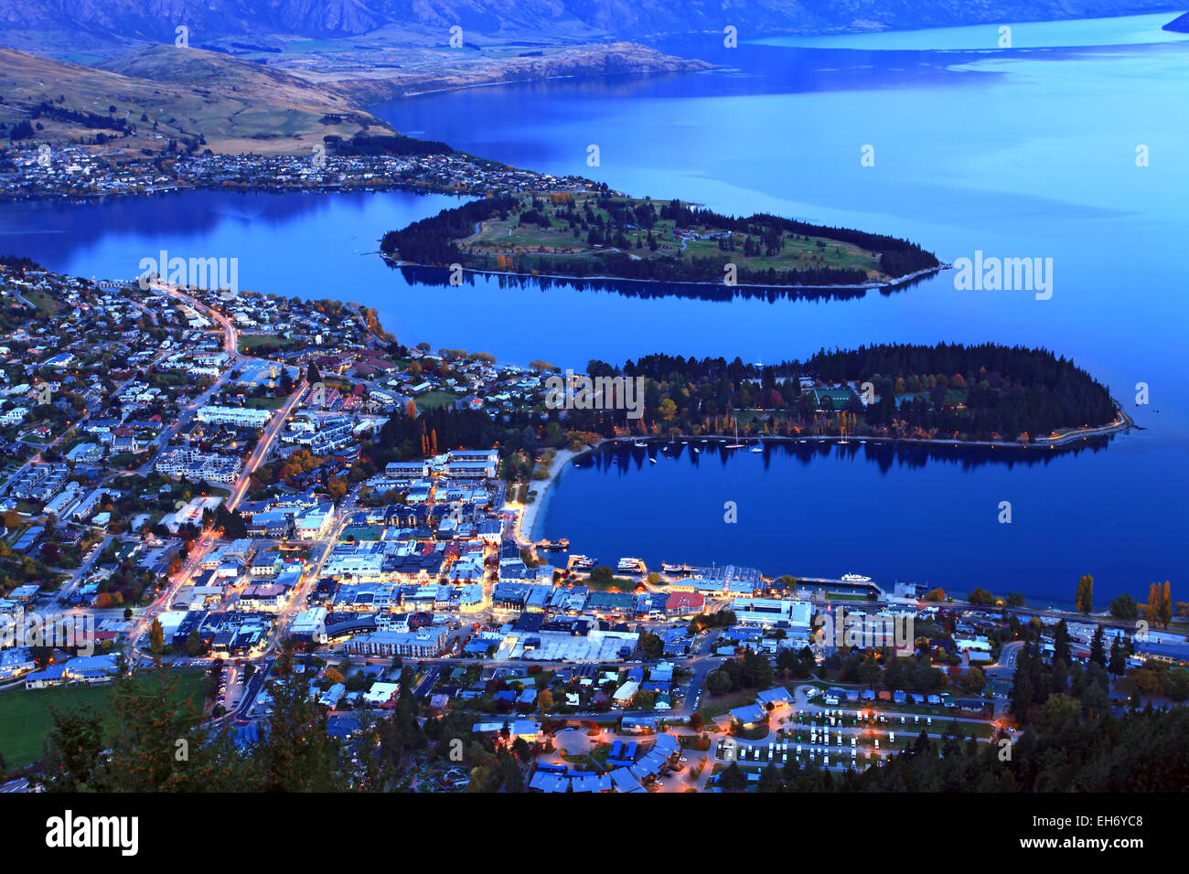 aerial view of queenstown downtown at dusk Stock Photo - Alamy