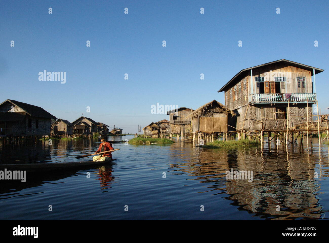 Stilt houses, village, Inle Lake Stock Photo - Alamy