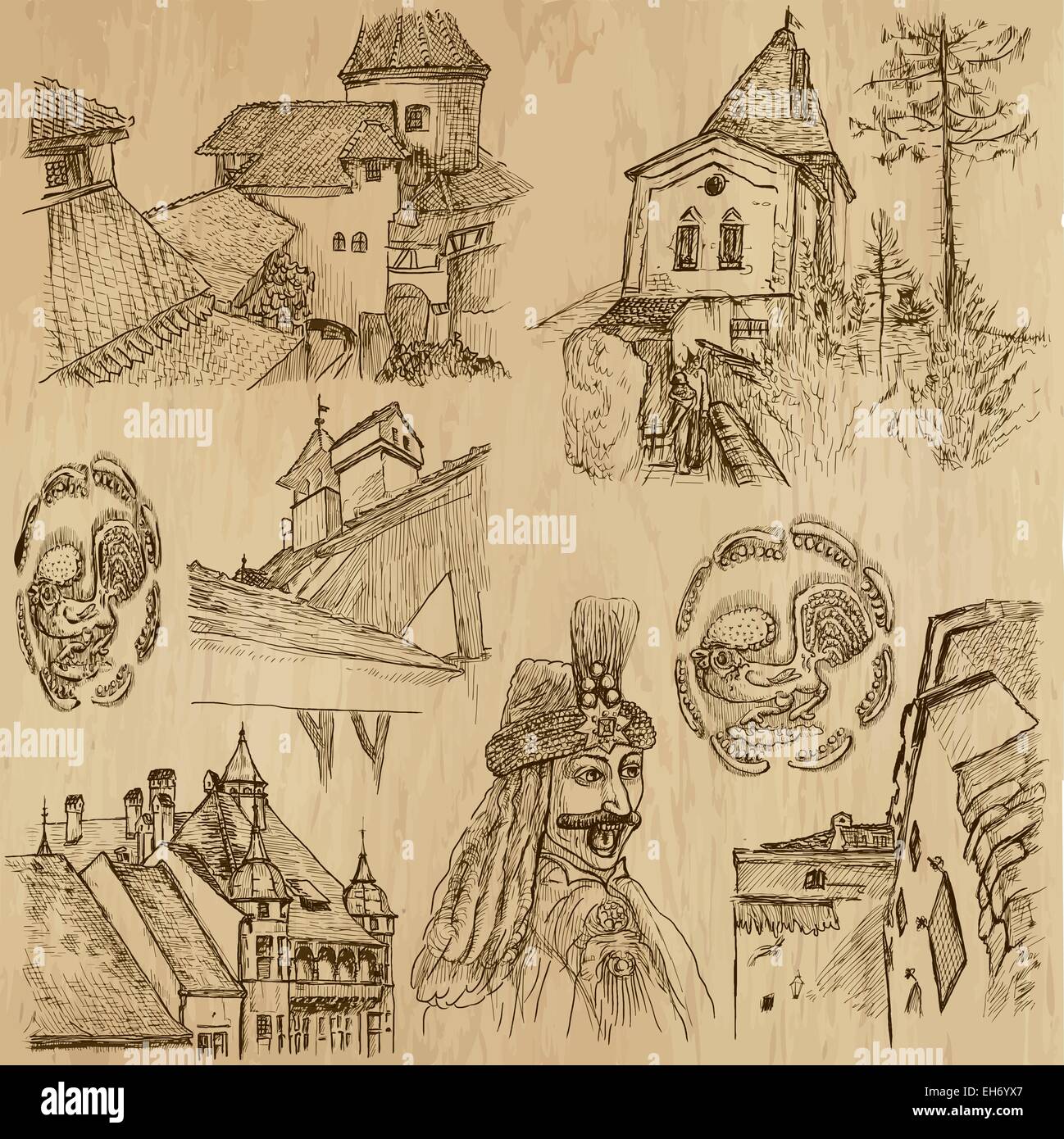 From the traveling series: ROMANIA - Collection of an hand drawn ...