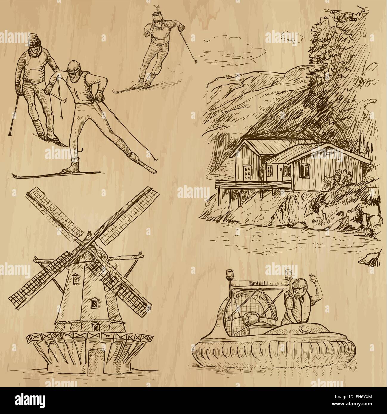 From the traveling series: SCANDINAVIA - Collection of an hand drawn ...