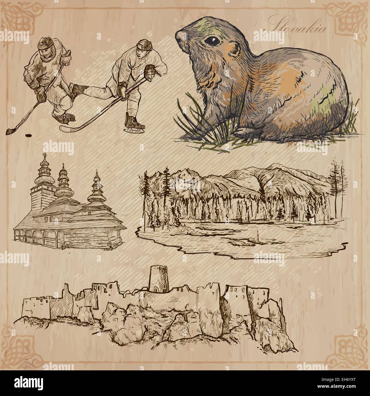 Travel: SLOVAKIA (set no.2) - Collection of an hand drawn vector ...