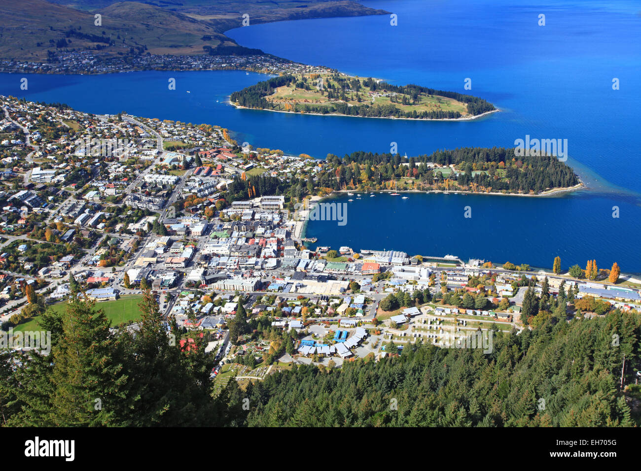 aerial view Queenstown downtown skyscraper, closeup Stock Photo - Alamy