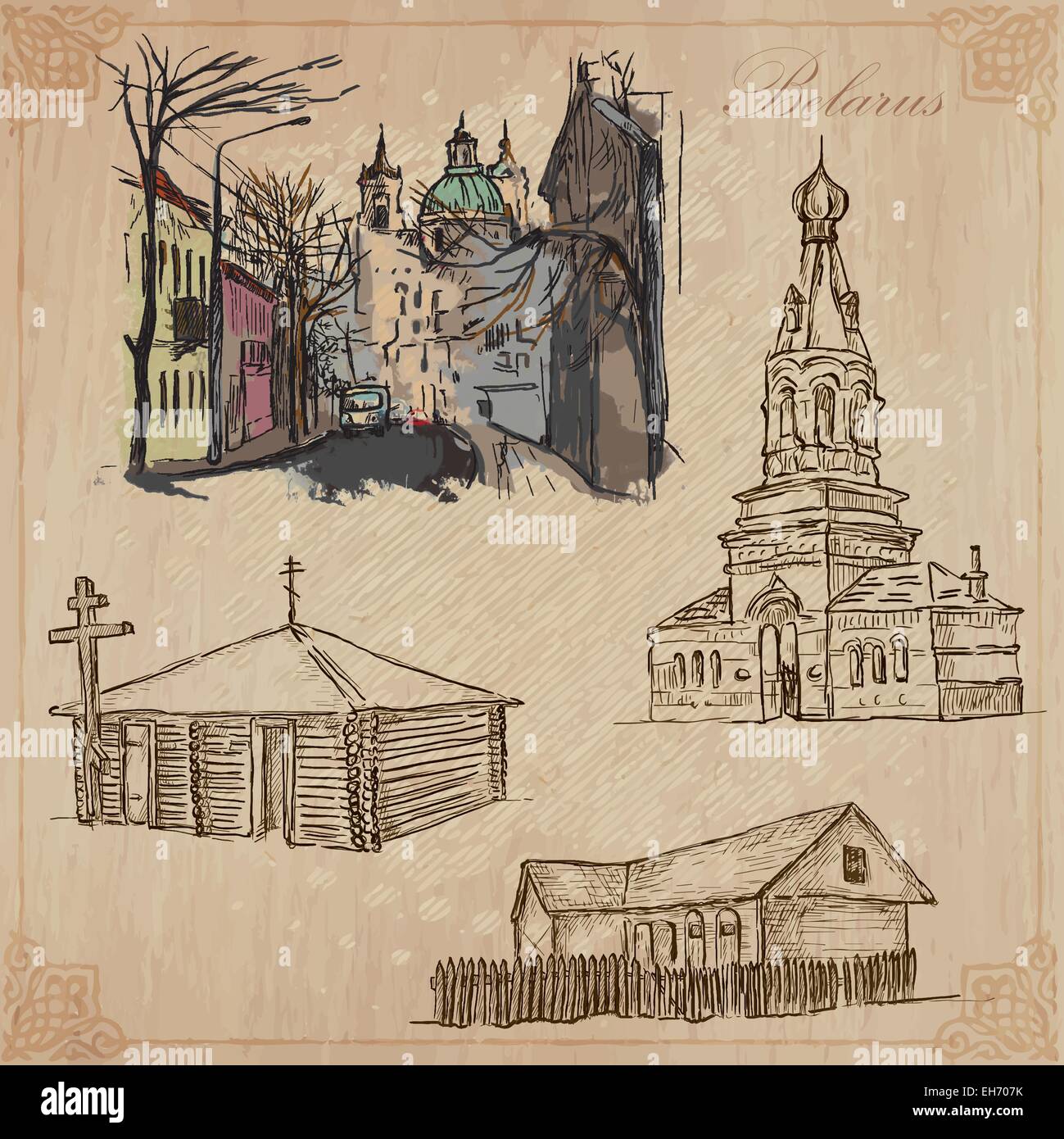 Traveling series: BELARUS (set no.2) - Collection of an hand drawn ...