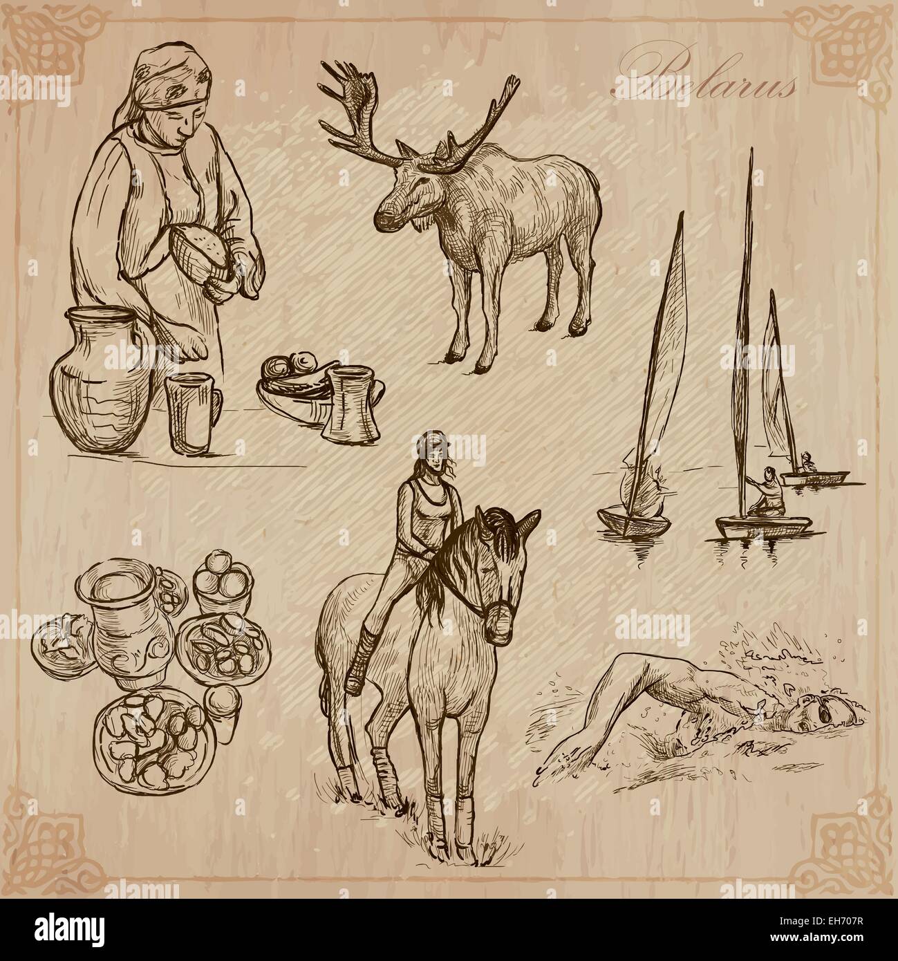 Traveling series: BELARUS (set no.6) - Collection of an hand drawn ...