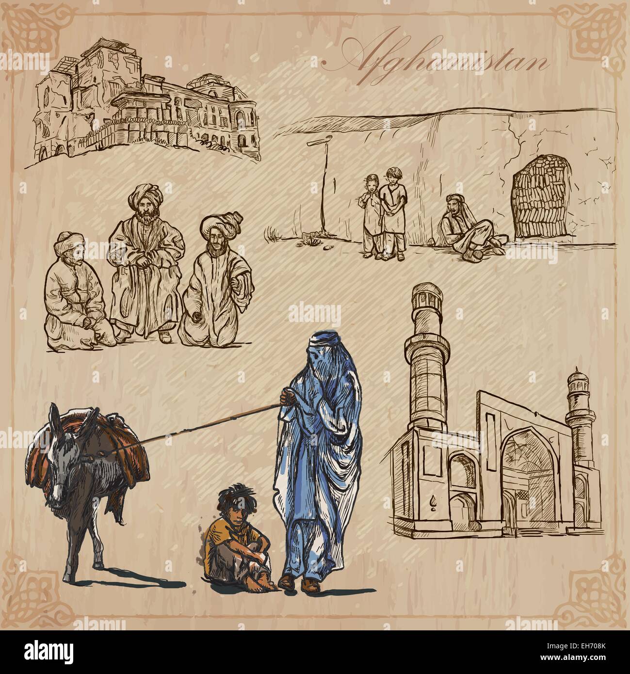 Traveling series: AFGHANISTAN (set no.1) - Collection of an hand drawn ...
