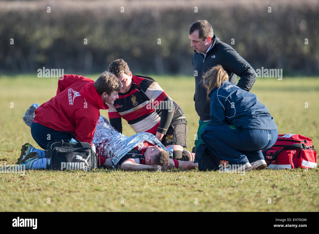 Rugby player injured, requiring ambulance - Dorset - England Stock ...