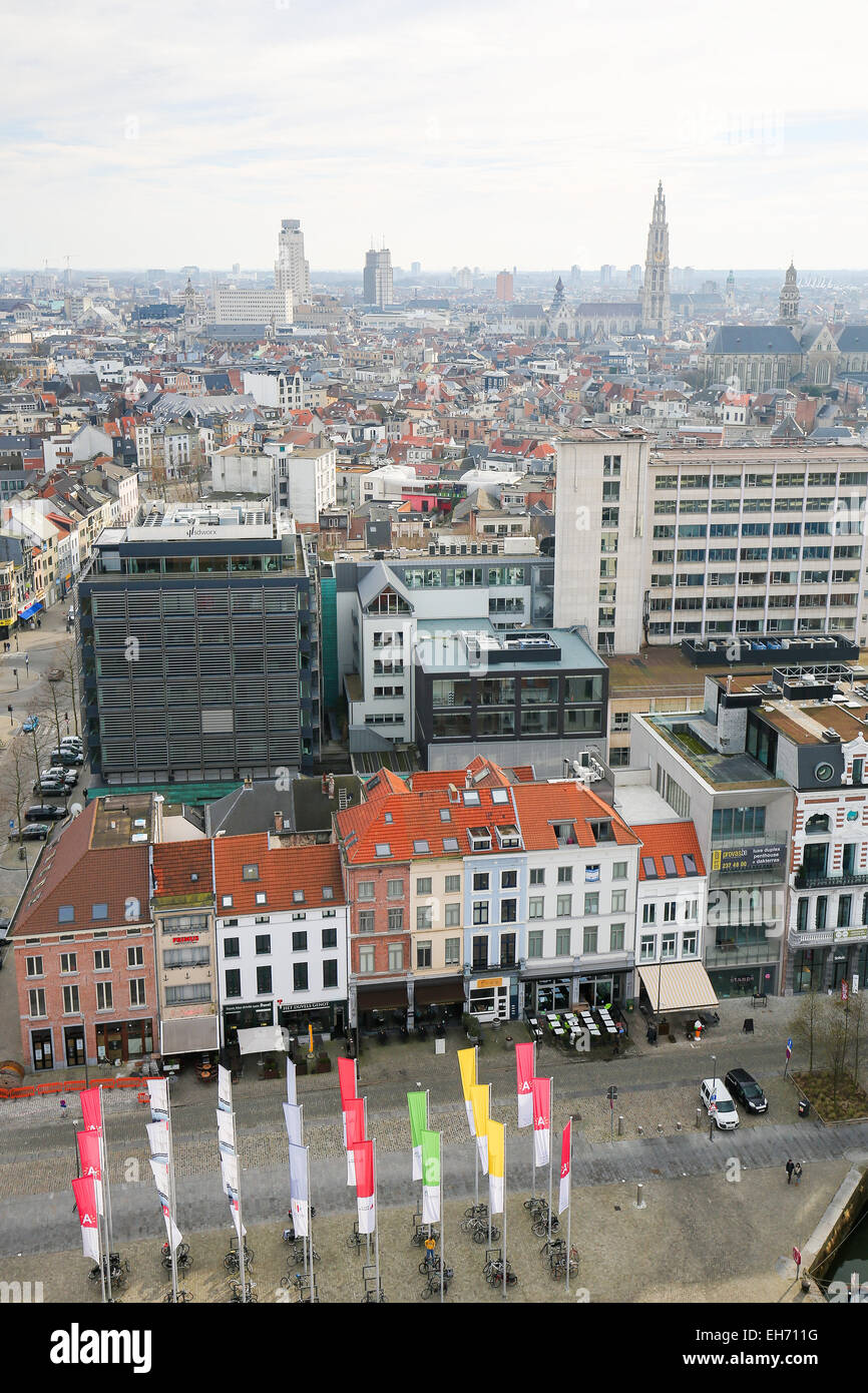 ANTWERP, BELGIUM - MARCH 7, 2015: Aerial view on the center of Antwerp ...