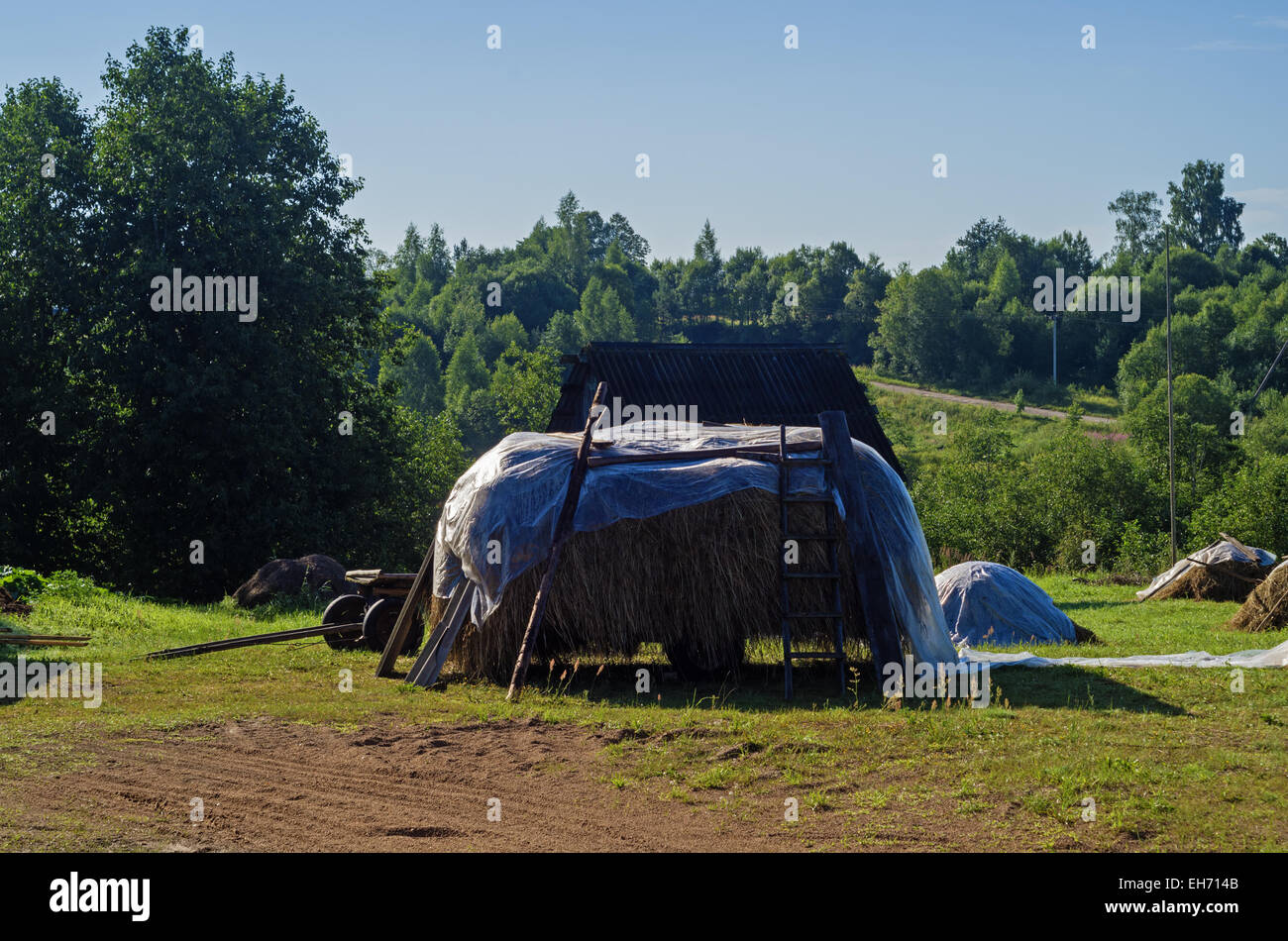 Haystack in village Stock Photo - Alamy