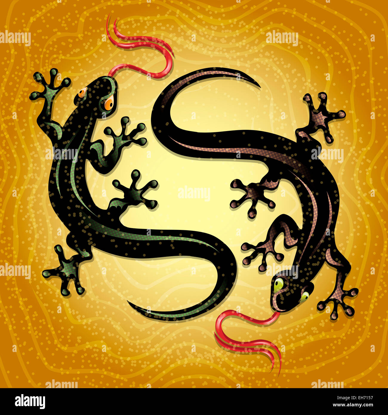 Illustration with two lizards dancing on a top of the dune drawn in ...