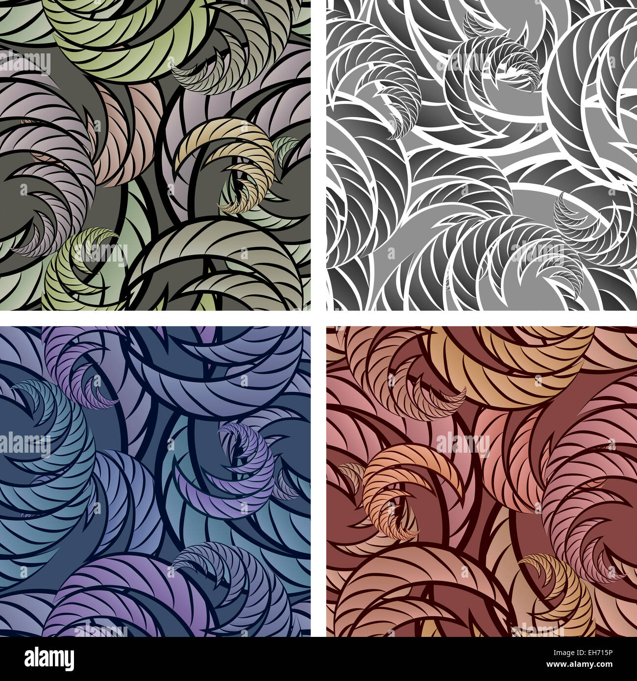 Set of seamless floral abstract patterns drawn in fore different color ...