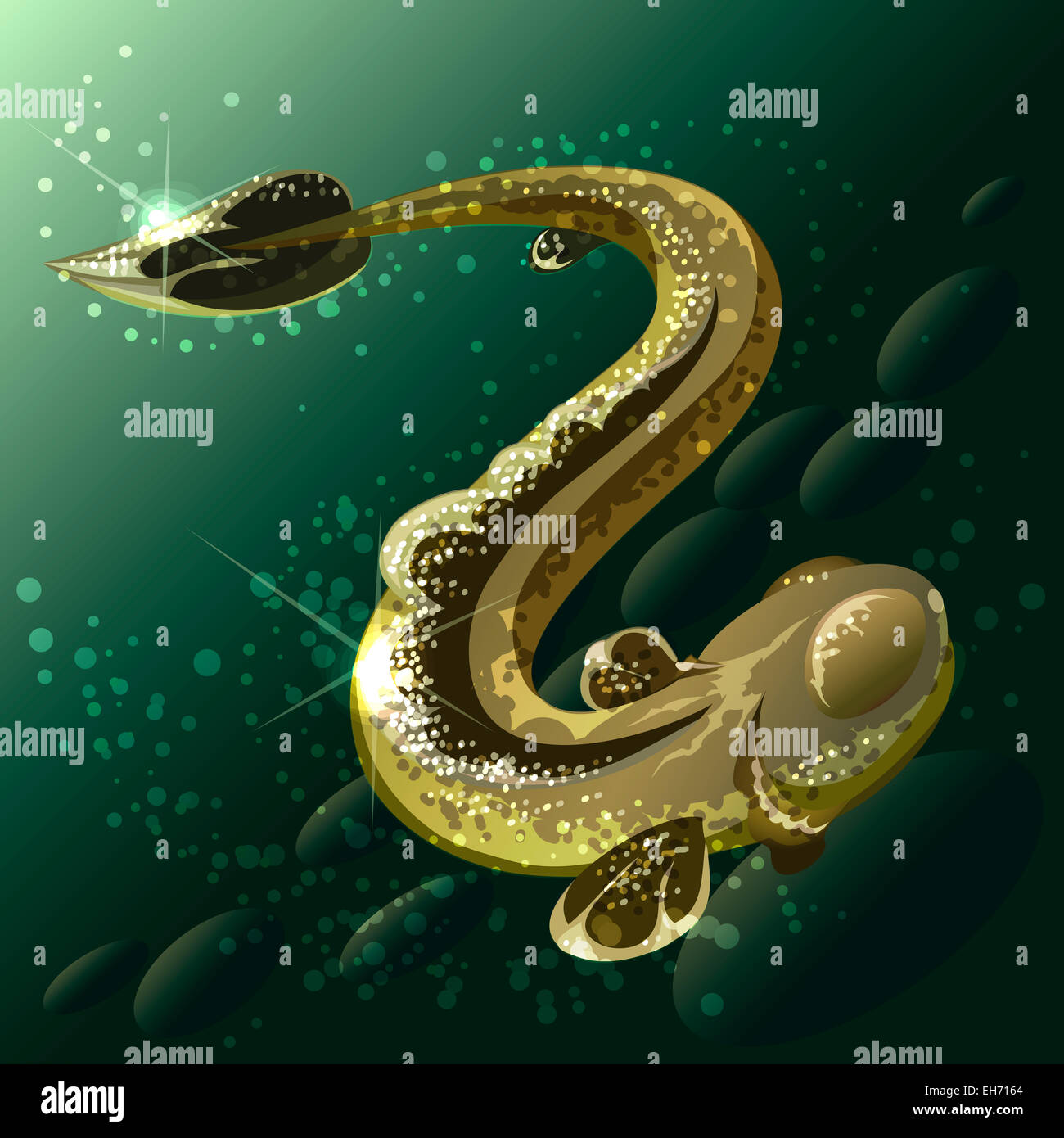 Illustration with little fish swimming above stone seabed against ...