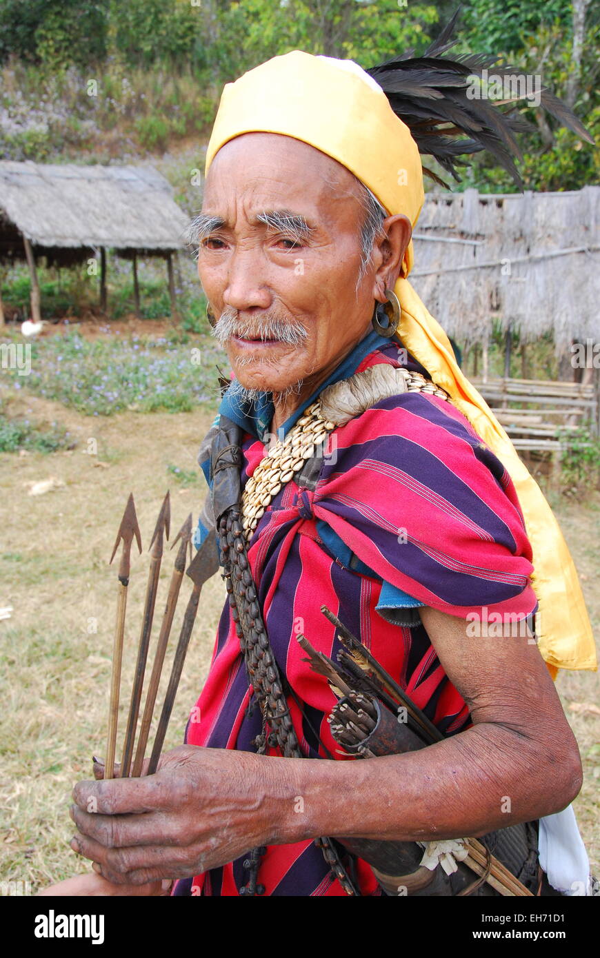 Tribal man wearing traditional costume with arrows, Kanpetlet Chin ...