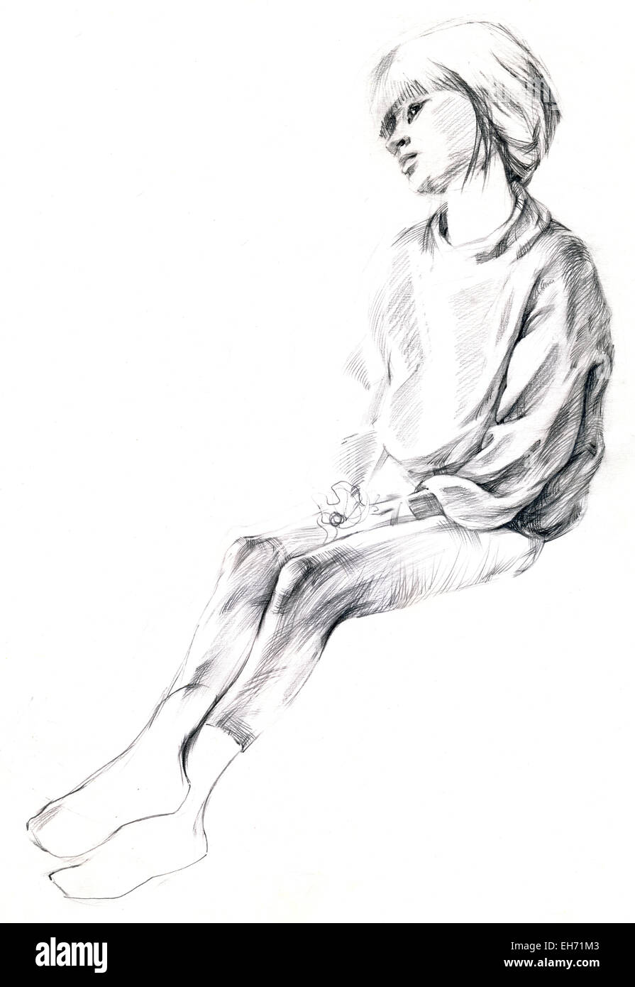 An hand drawn illustration, Black Charcoal and Pencil technique on ...
