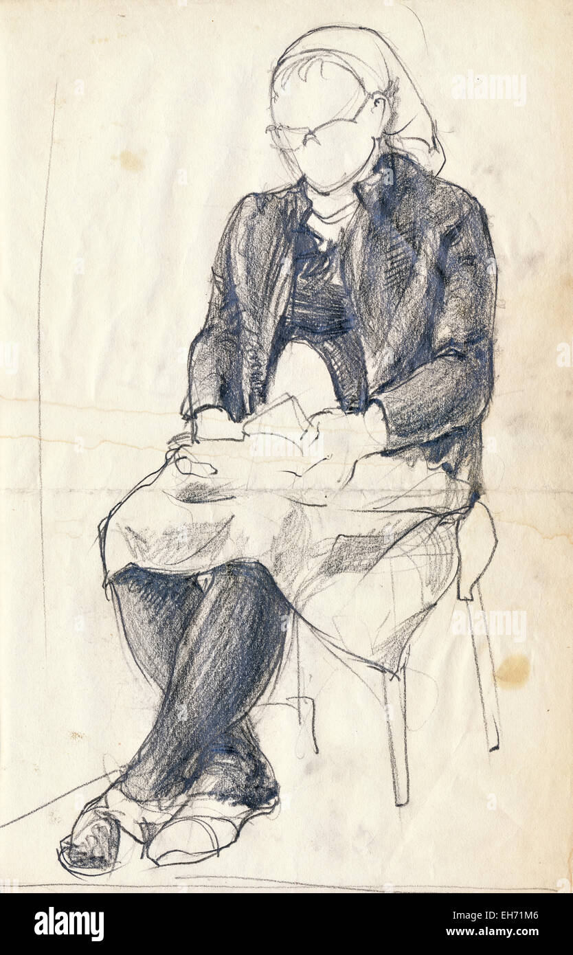 An hand drawn illustration, Black Ink technique on paper. Human Figure ...