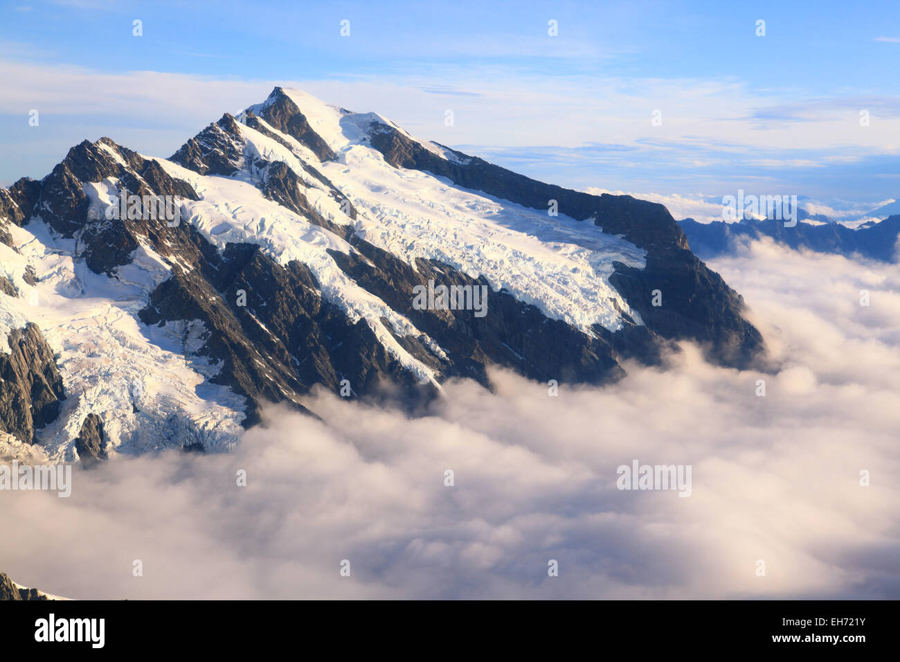 Mountain Cook Peak with mist landscape from Helicopter, New Zealand ...