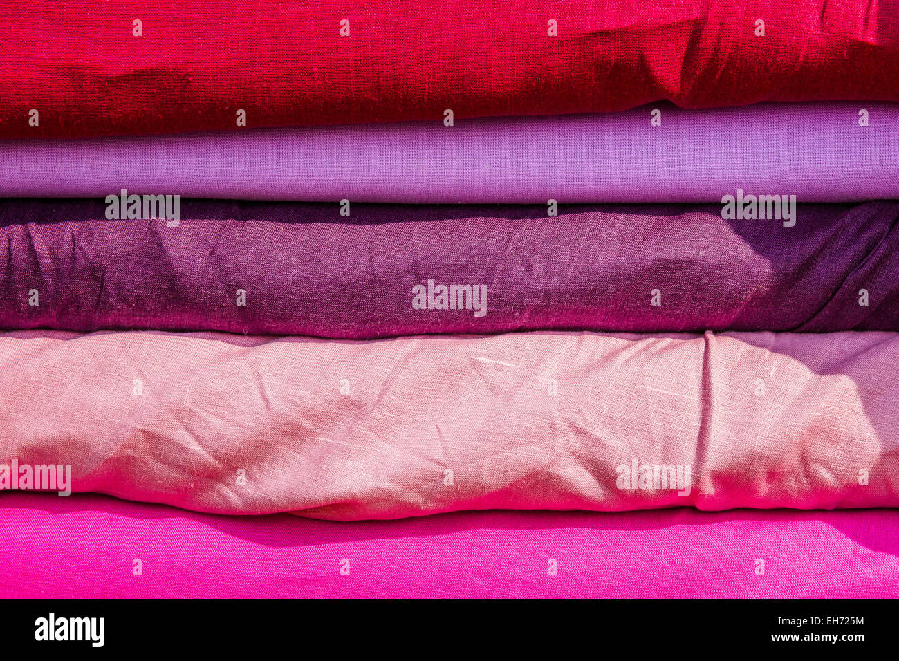 Closeup view of the colorful squares of cloth or wit displayed at the ...