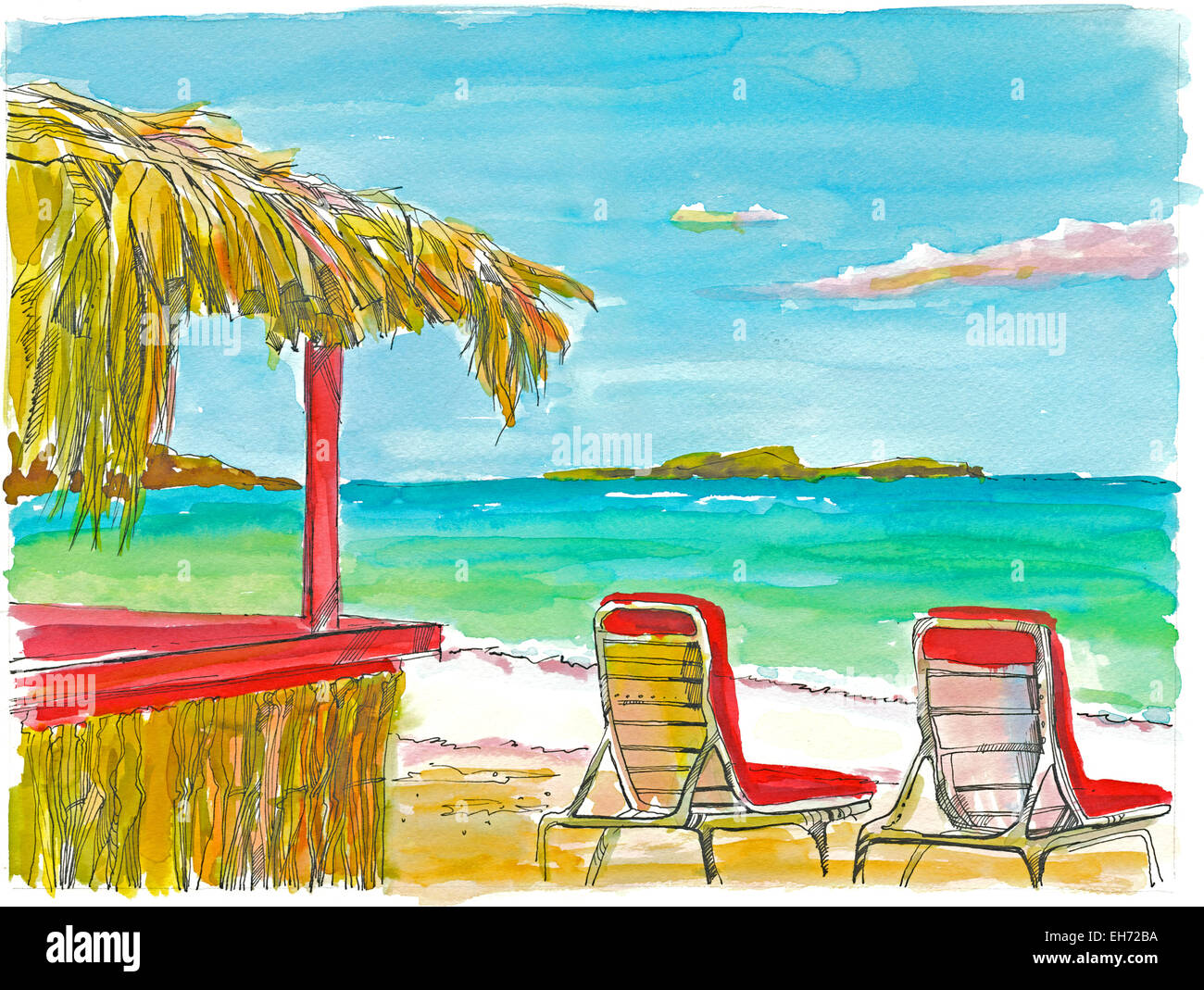 An hand painted illustration - Holidays by the Sea Stock Photo - Alamy