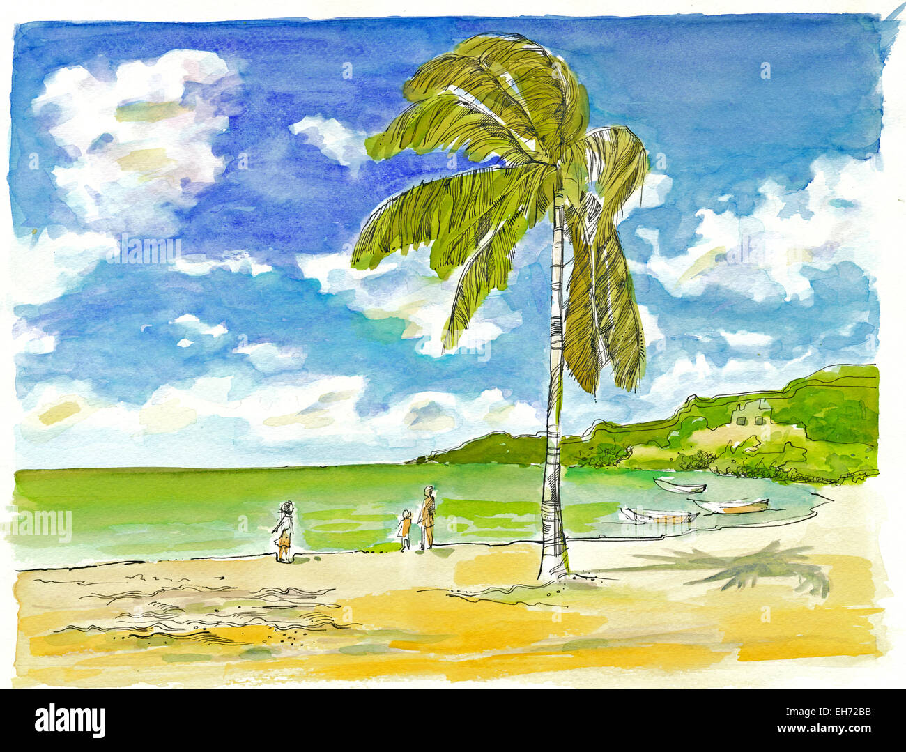 An hand painted illustration - Holidays by the Sea Stock Photo - Alamy