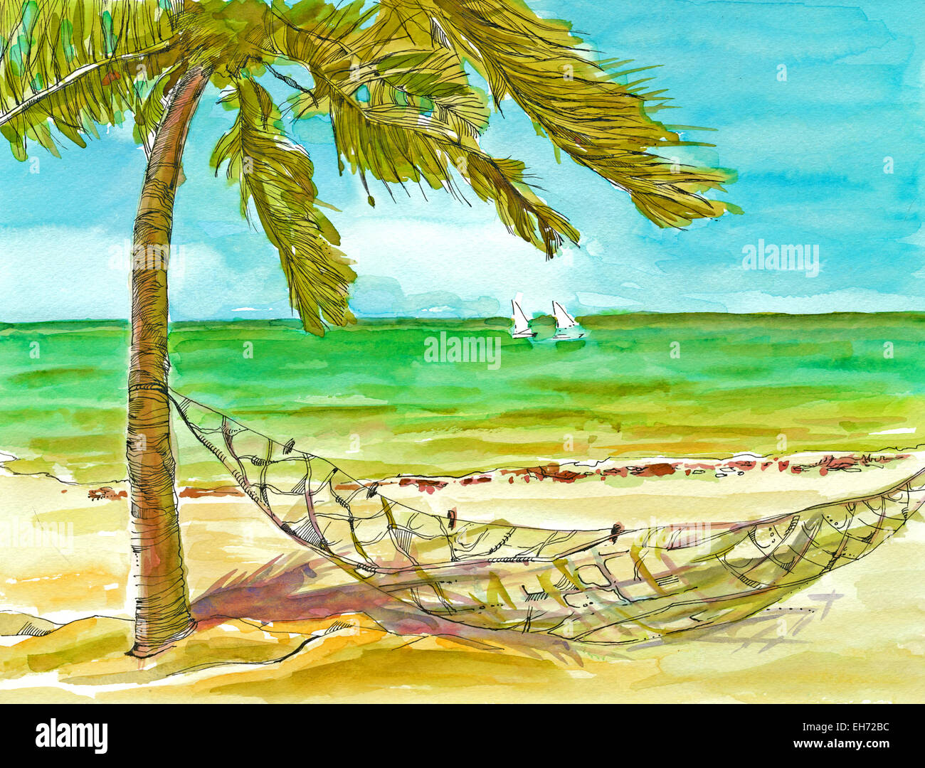 An hand painted illustration - Holidays by the Sea Stock Photo - Alamy