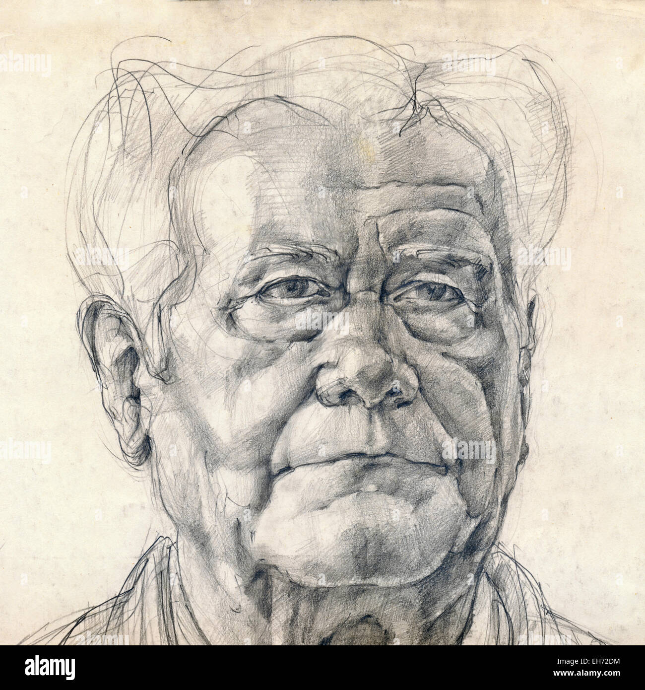 An hand drawn illustration, Pencil technique on paper. Human Face, Man ...