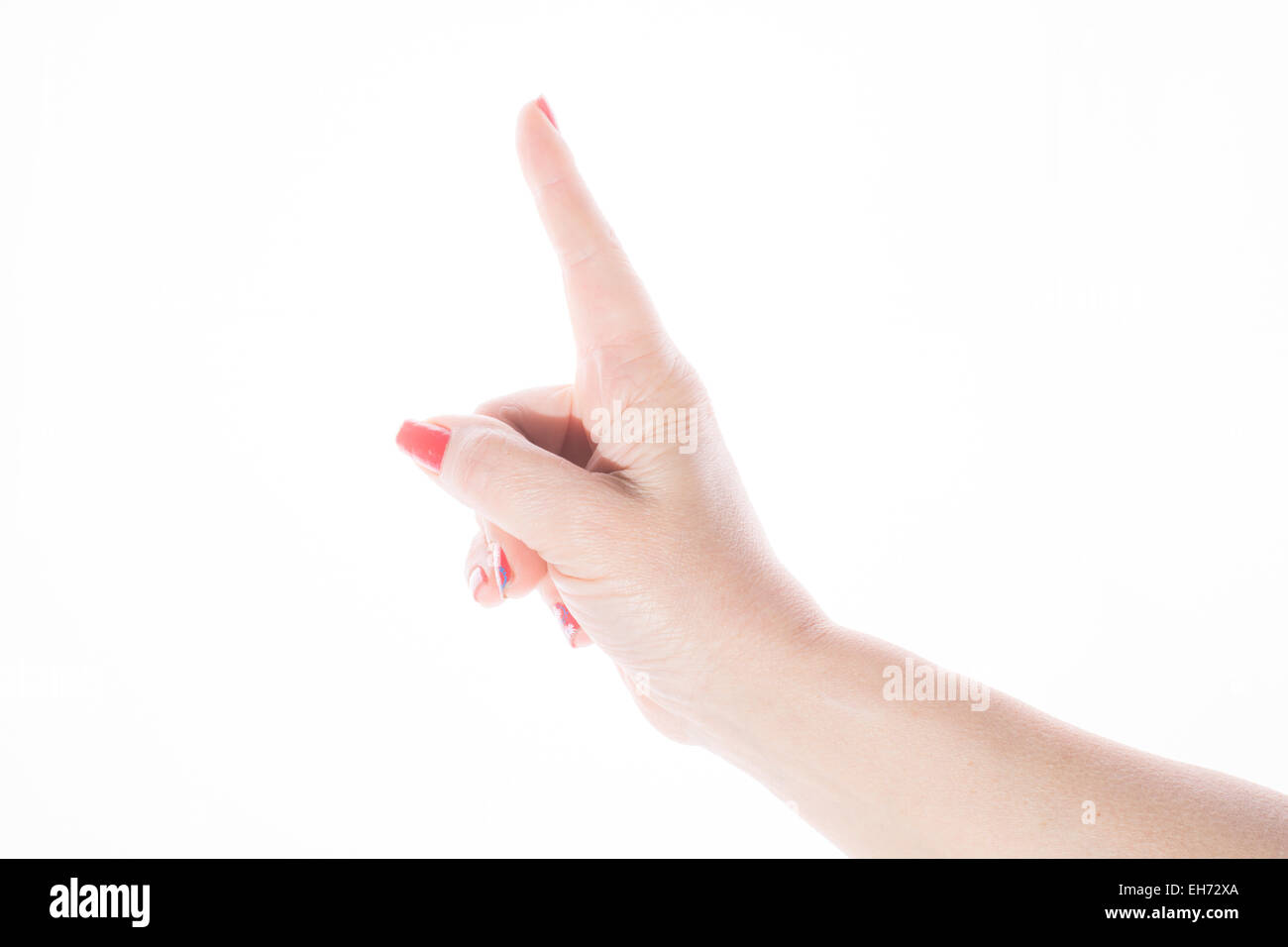 Female hand showing attention sign on a white background Stock Photo ...