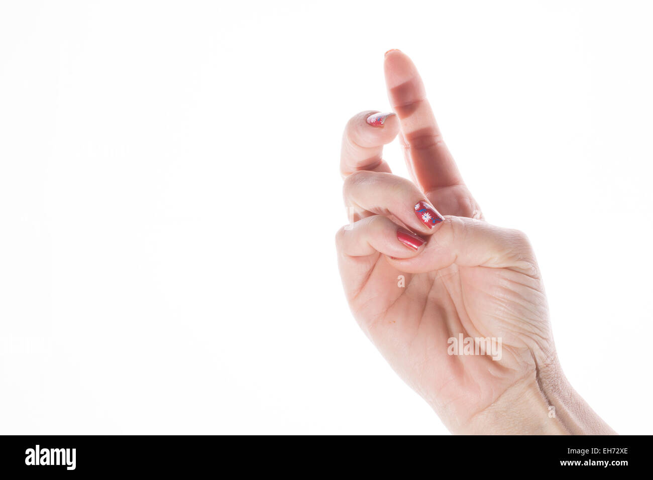 Female hand showing sign on a white background Stock Photo - Alamy
