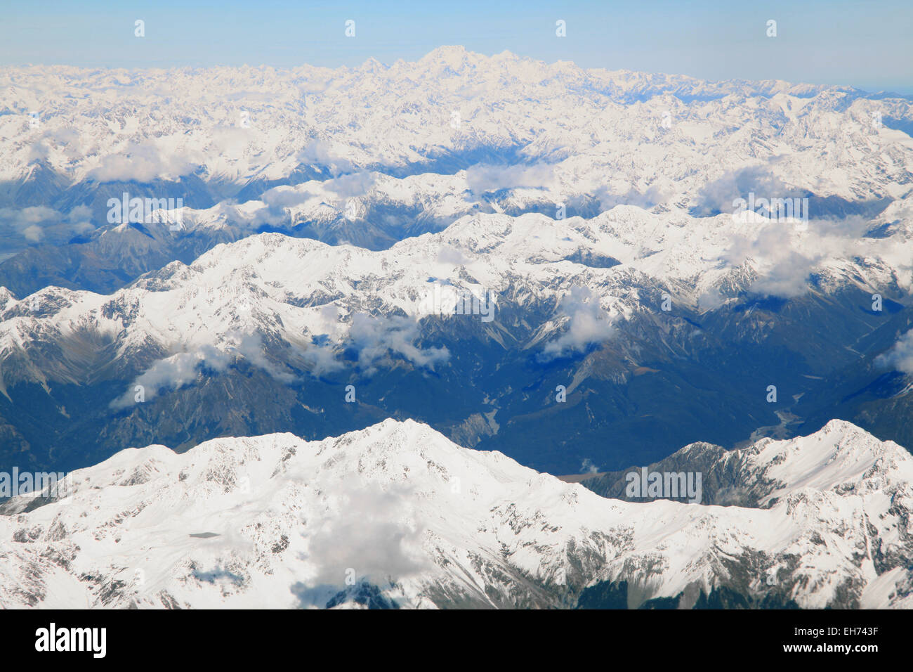landscape of southern alpine alps with Mount cook peak from top view ...