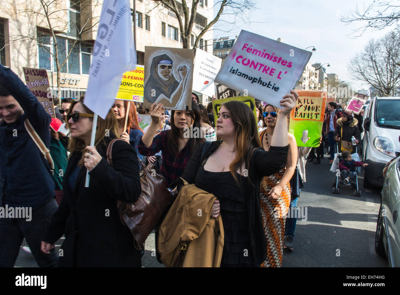Paris, France. 8th March. Crowd of French Feminists Groups Women ...