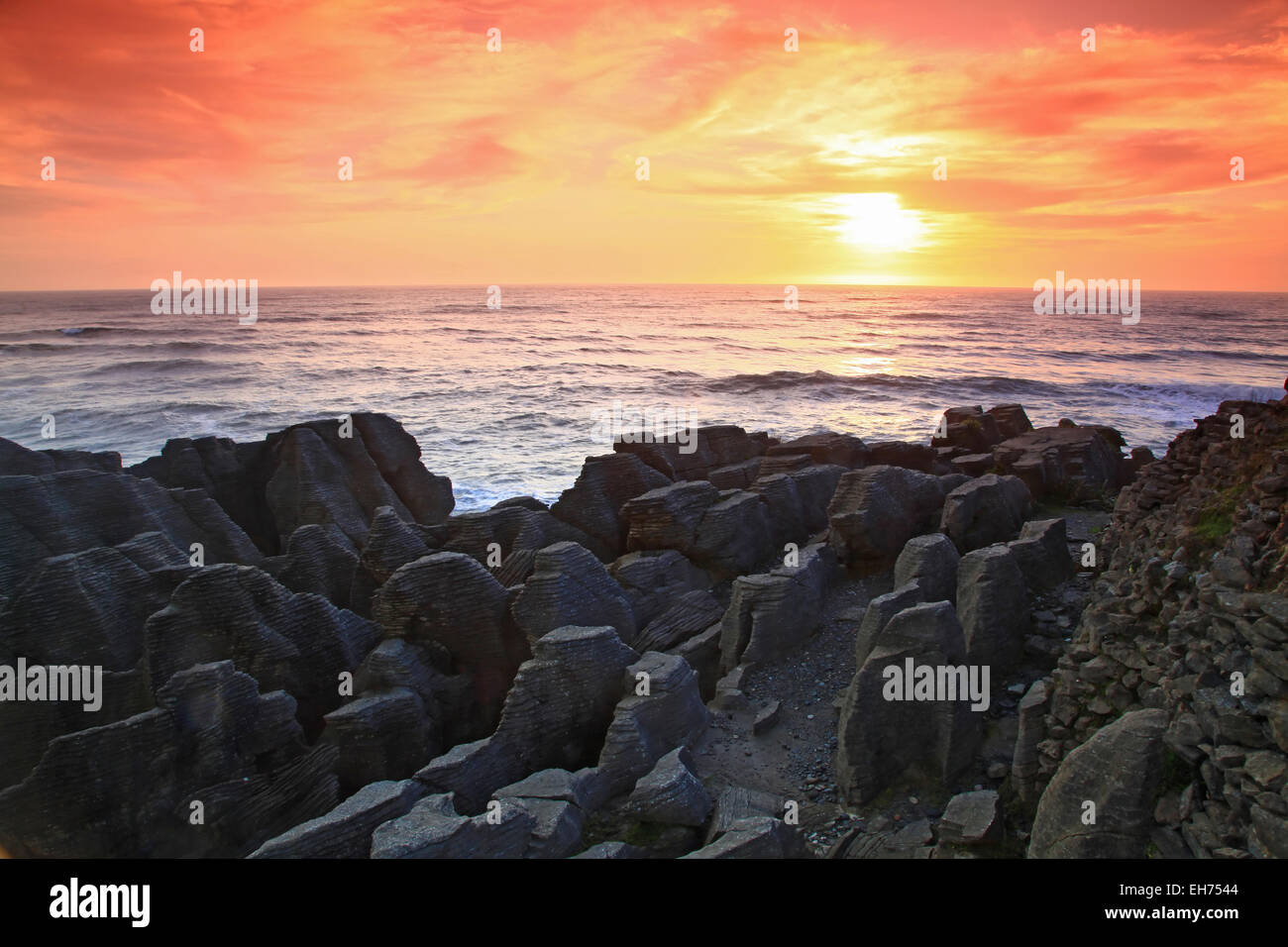 sunset at Pancake grand canyon rock at west coast beach New Zealand ...