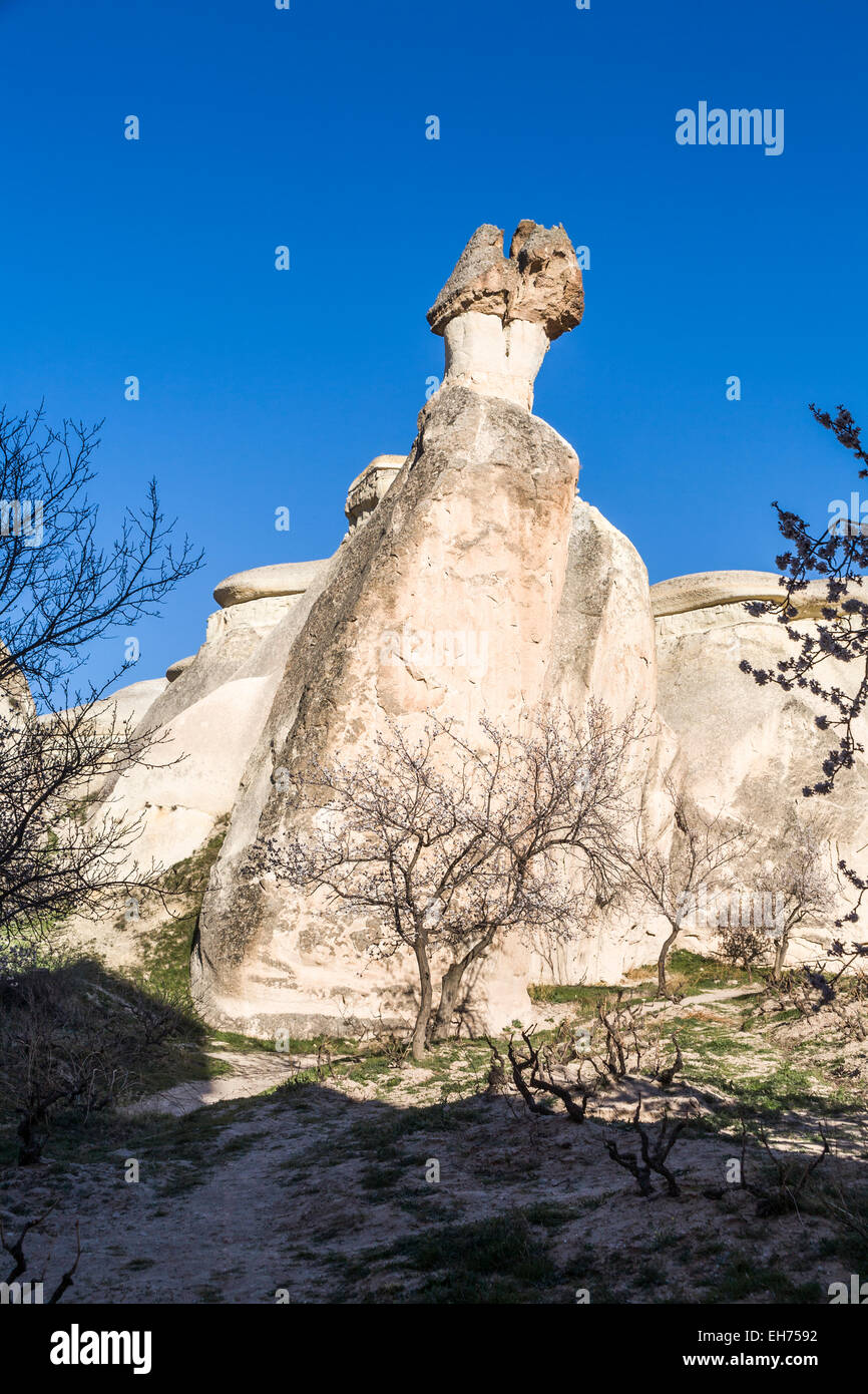 Iconic, strangely shaped and capped fairy chimney geological rock ...