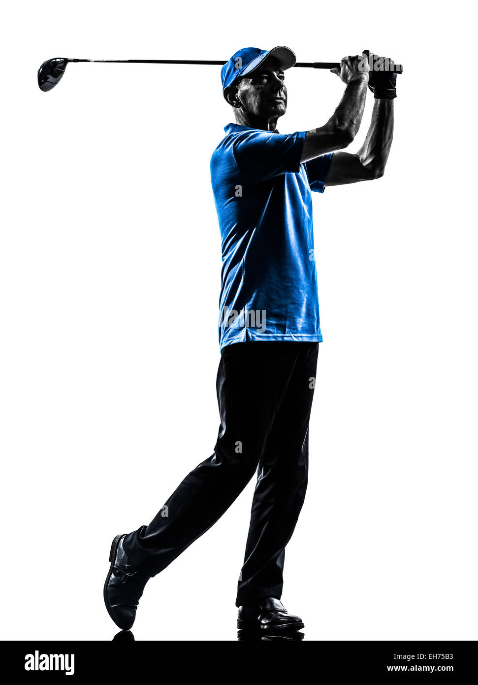 one man golfer golfing in silhouette studio isolated on white ...