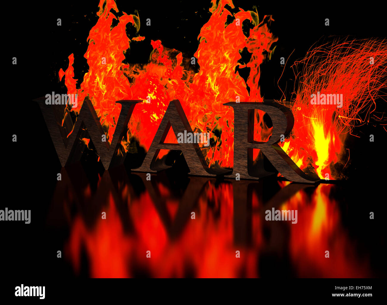 Grunge Metallic Letters write WAR in Flames at dark background Stock ...
