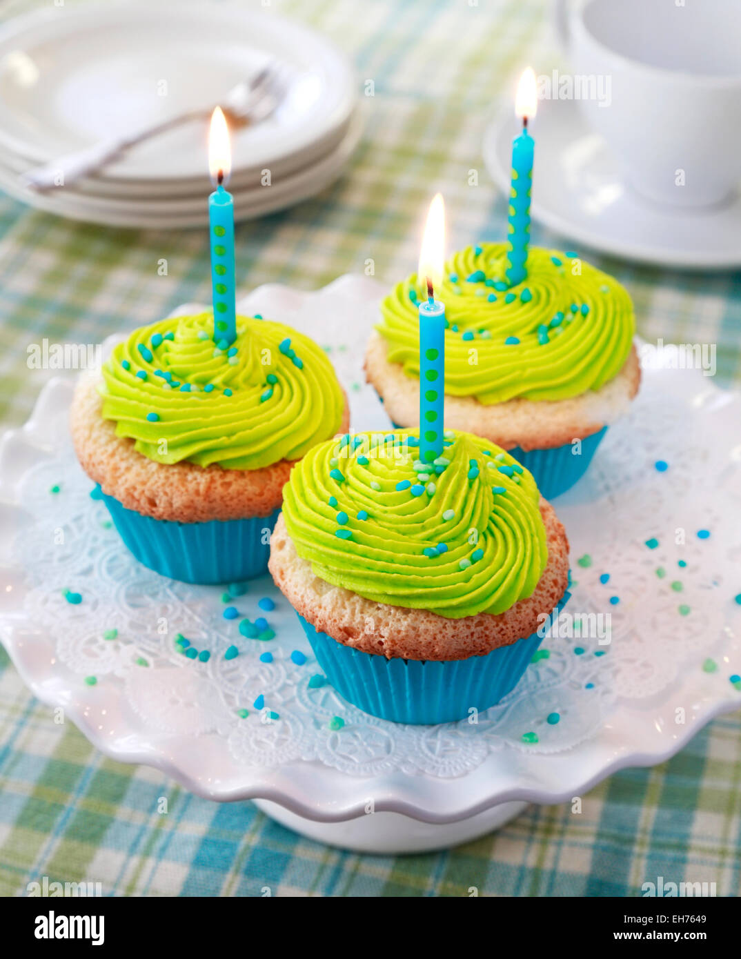 Birthday cupcakes. Angel food cupcakes with vanilla frosting, sprinkles ...