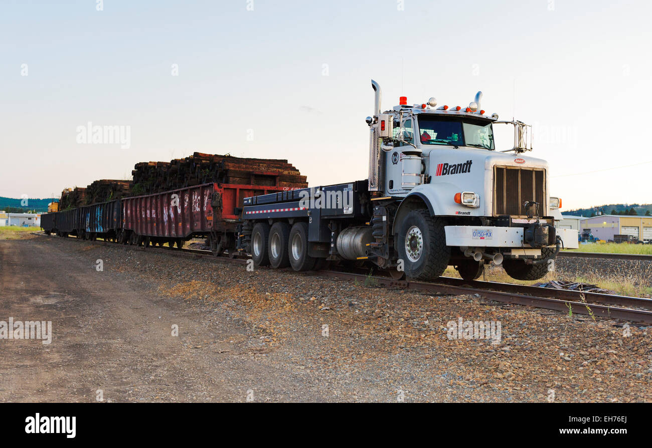 Brandt Road Railer locomotive unit operating on Canadian Pacific Railway, Cranbrook, British ...