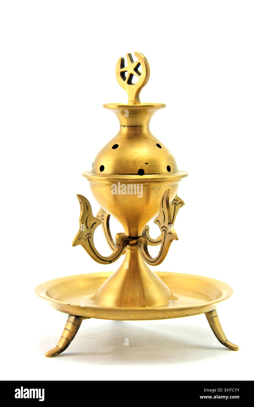 Golden gum benzoin pot isolated on White Stock Photo - Alamy