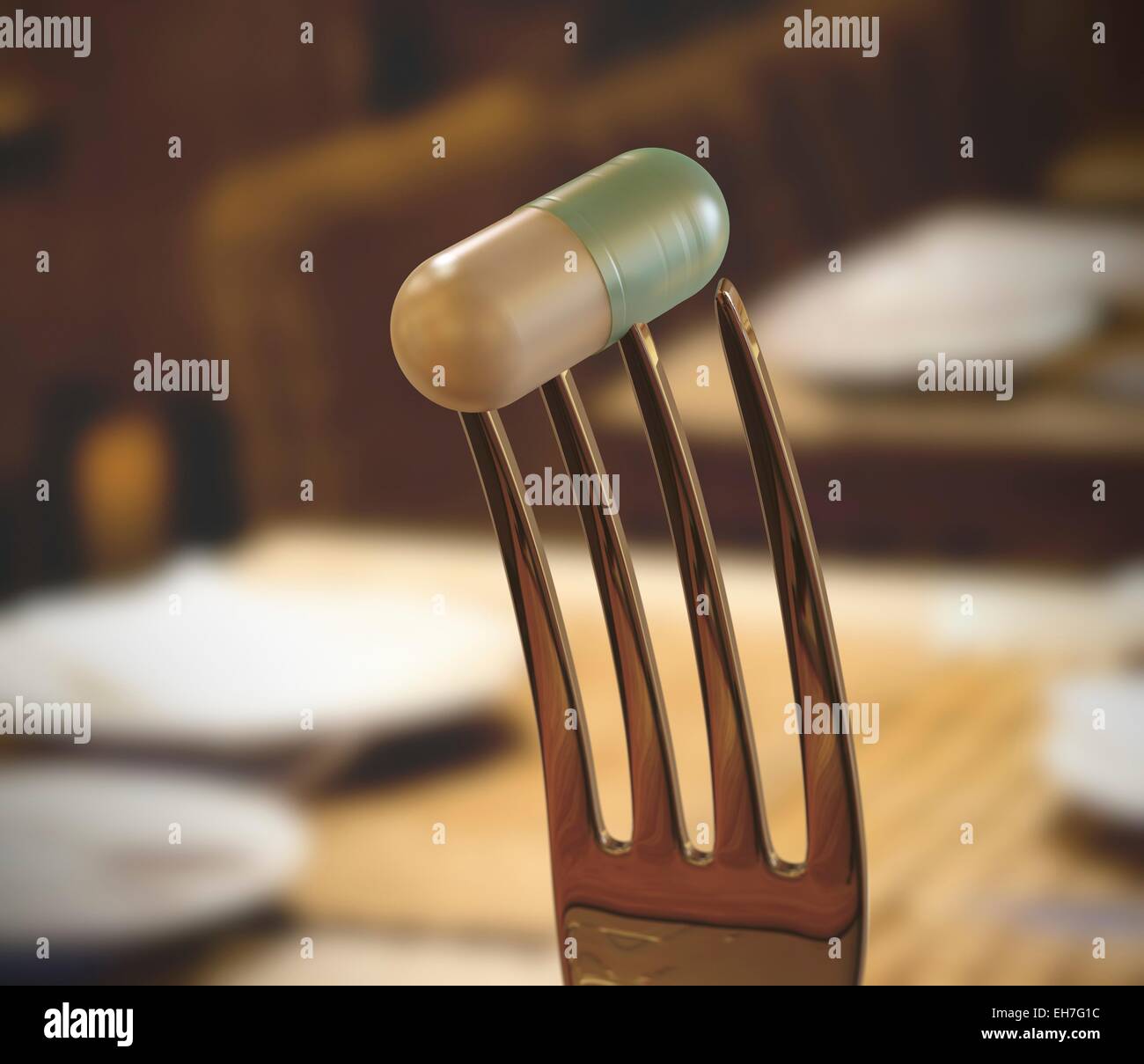 Fork and capsule, , artwork Stock Photo - Alamy