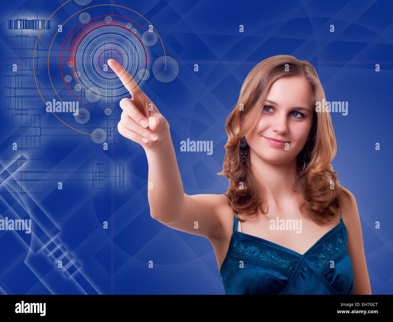 Woman using touchscreen technology Stock Photo - Alamy