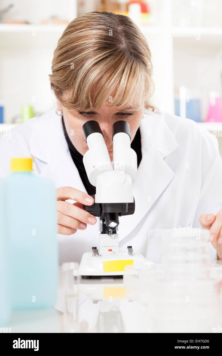 Lab technician using a microscope Stock Photo - Alamy