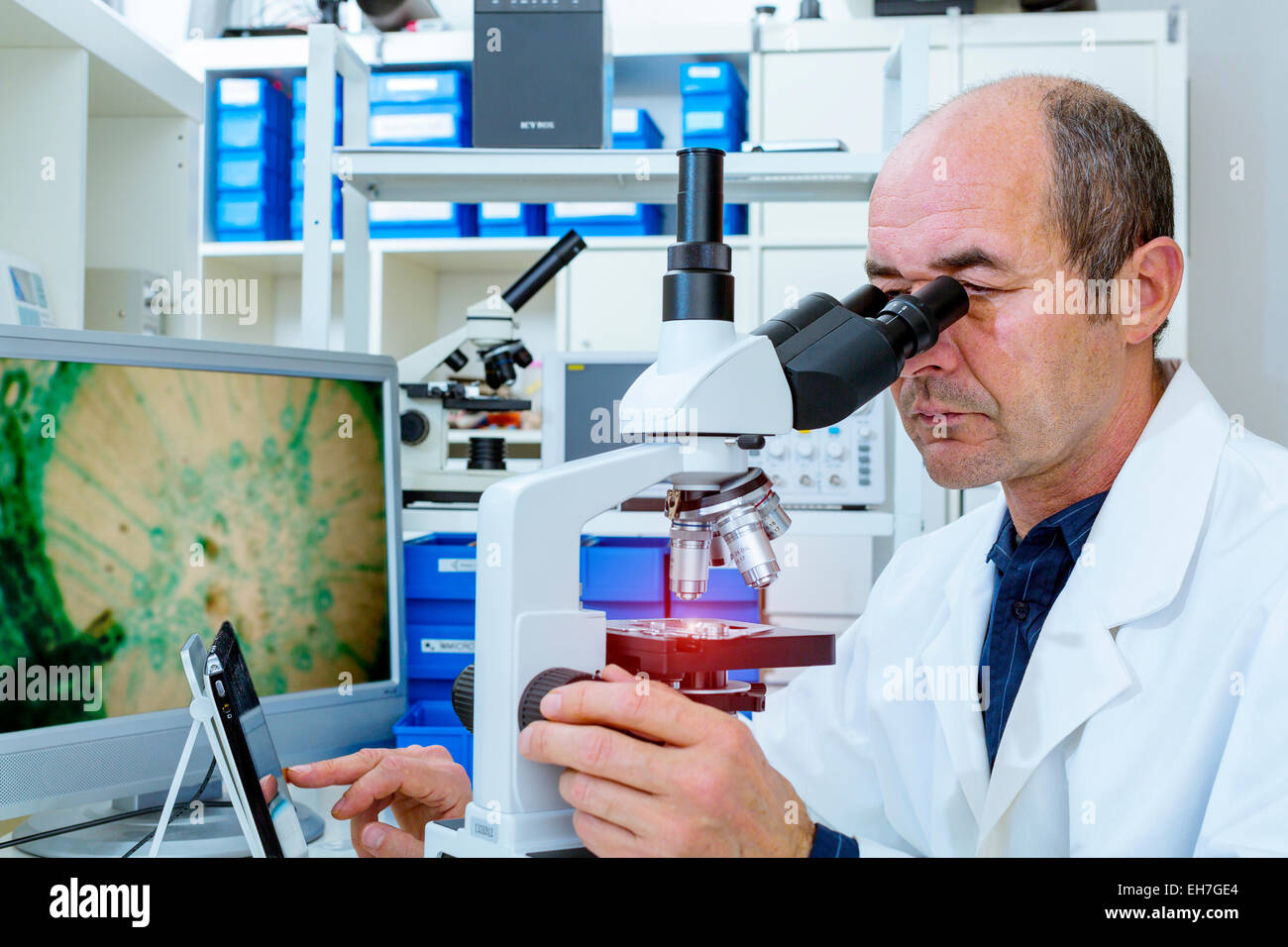 Man using microscope hi-res stock photography and images - Alamy